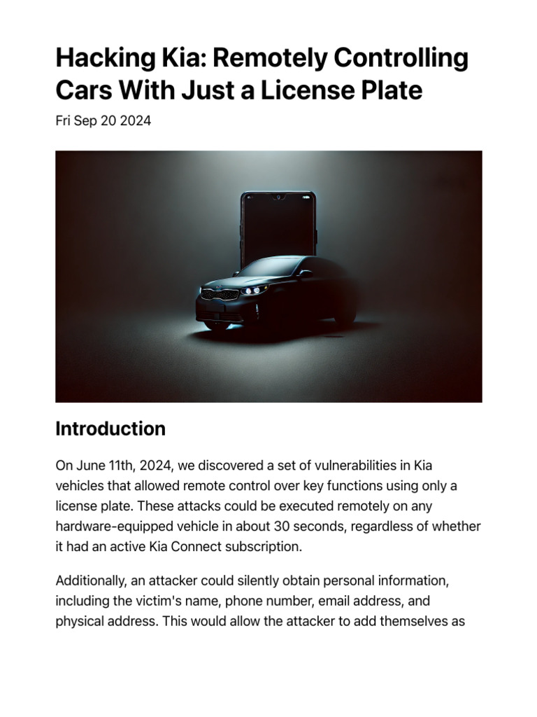 Hacking Kia - Remotely Controlling Cars With Just A License Plate | PDF