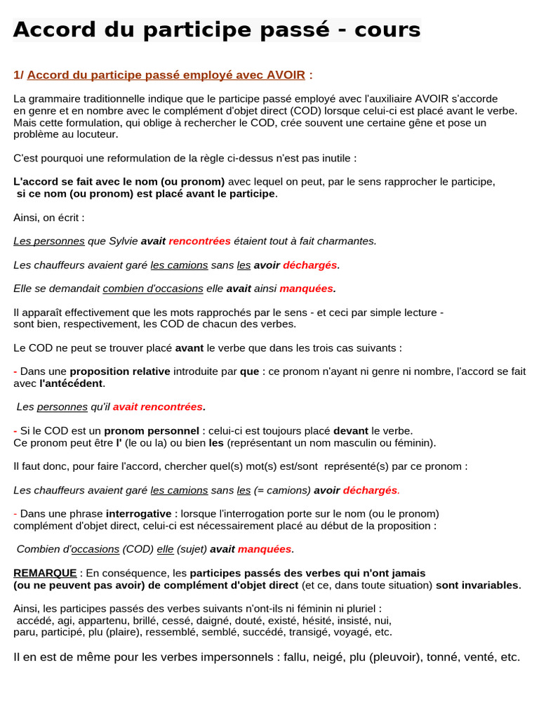 Accord Du Participe Passé | PDF