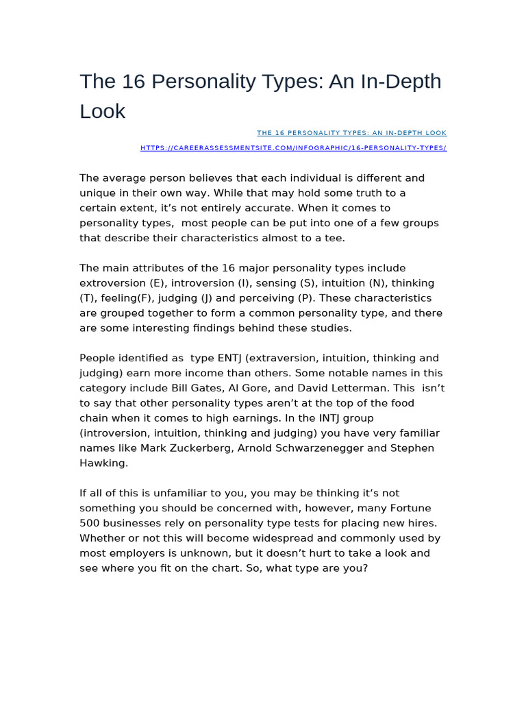 The 16 Personality Types An In-Depth Look | PDF