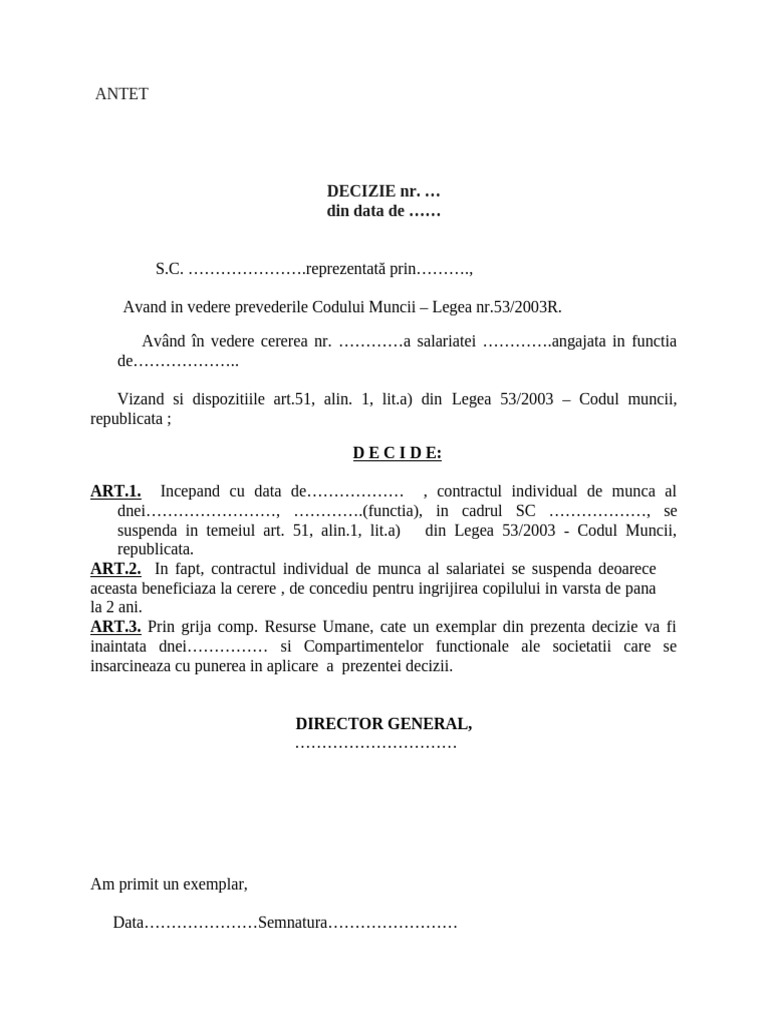 Model Decizie Suspendare Concediu Crestere Copil | PDF