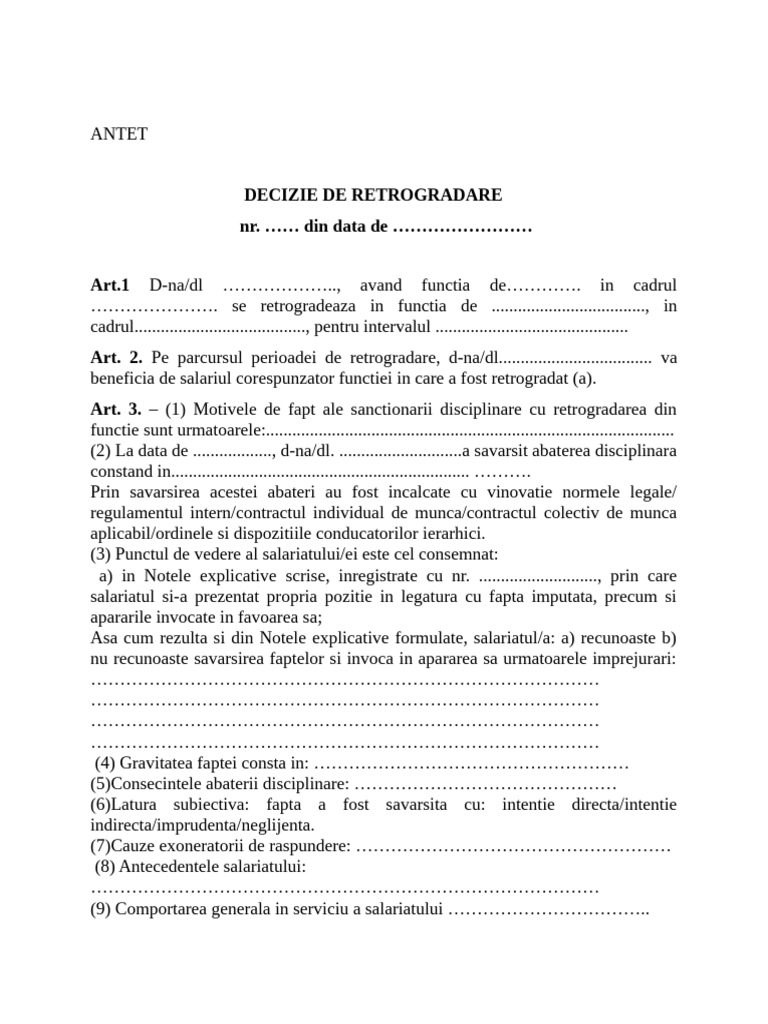 Model Decizie Retrogradare | PDF