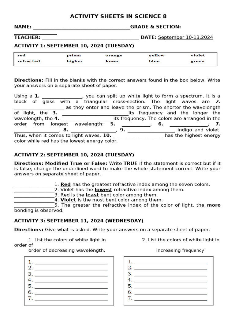 Activity Sheets 10-13 | PDF