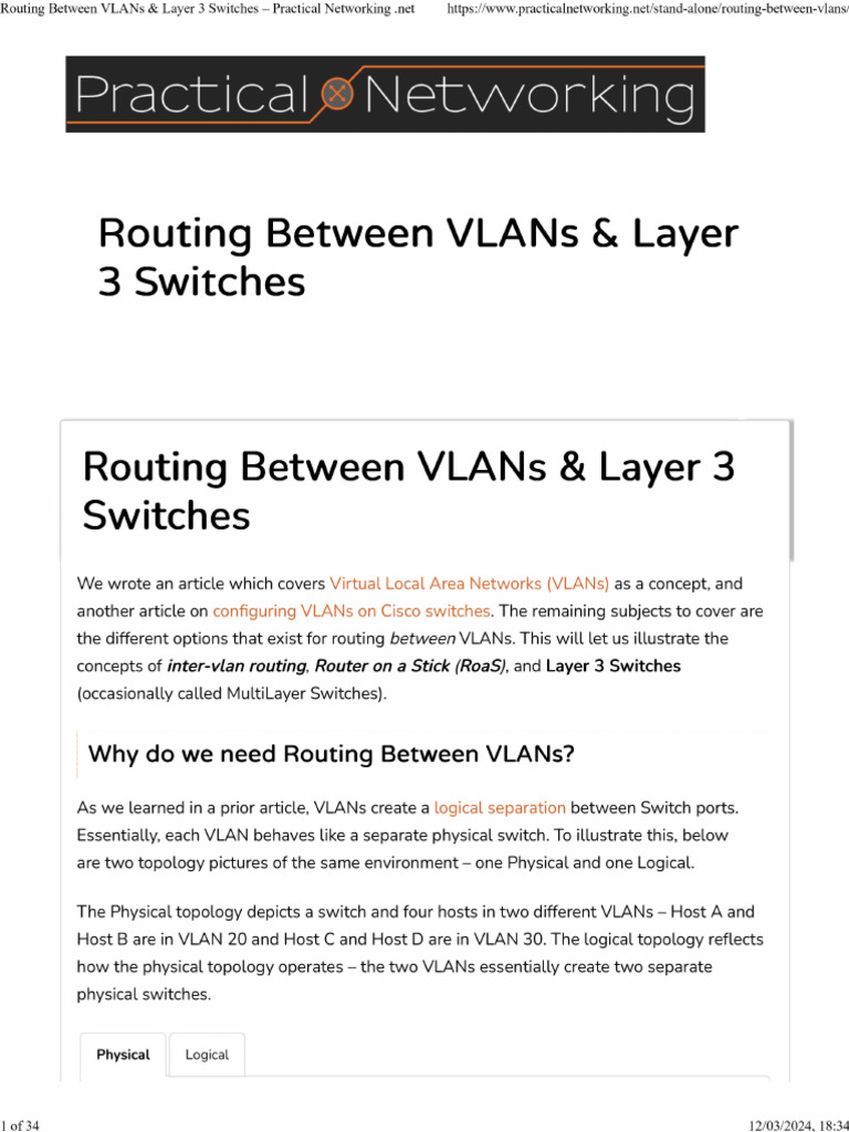 Routing Between VLANs & Layer 3 Switches - Practical Networking | PDF | Network Switch ...