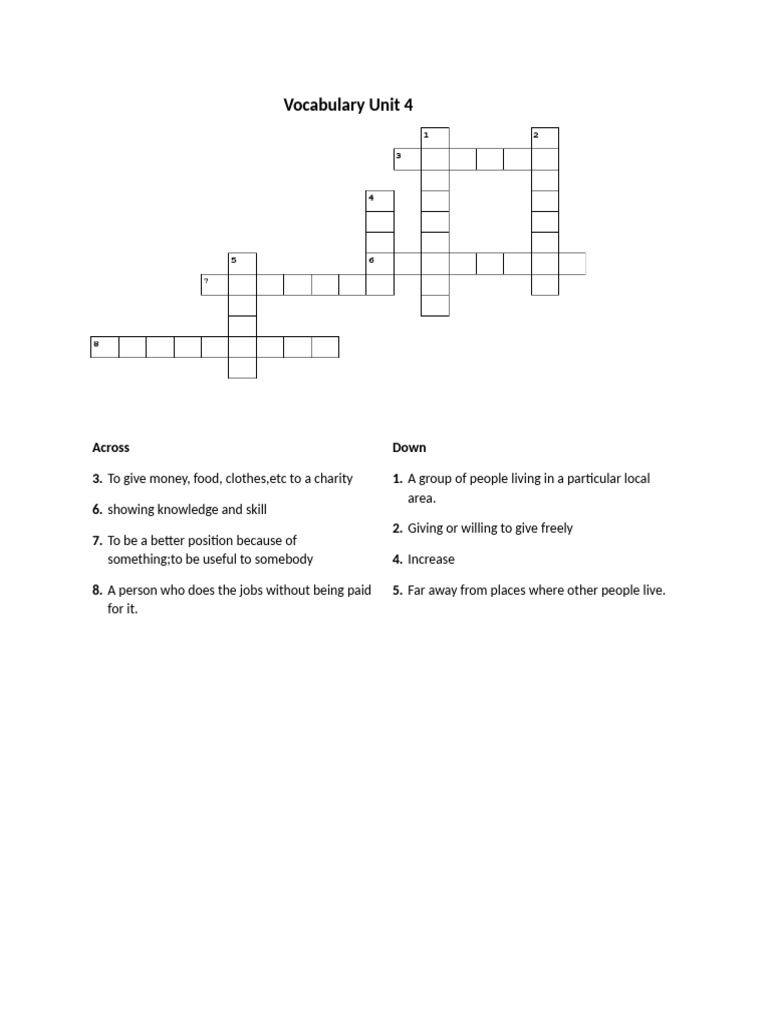 Vocabulary Unit 4 Cross Word | PDF