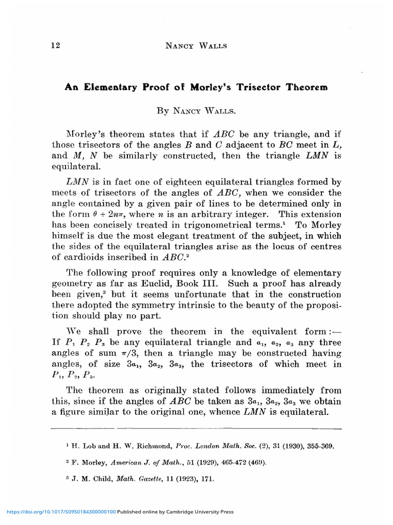 An Elementary Proof of Morleys Trisector Theorem | PDF