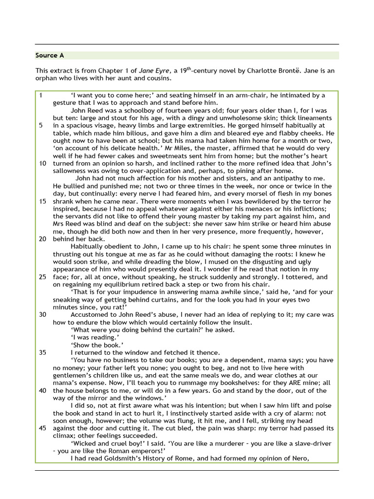 Gcse English Language Paper 1 Jane Eyre Extract Teachit 30113 | PDF