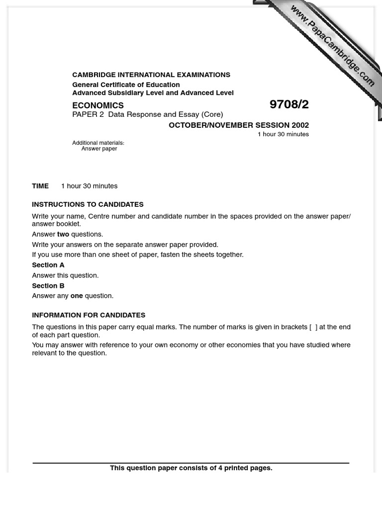 Economics: PAPER 2 Data Response and Essay (Core) | PDF