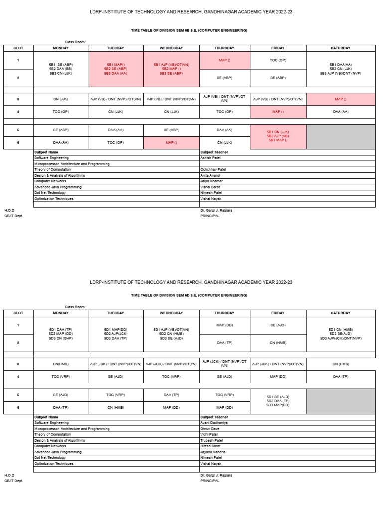 Classwise Timetable Version 1.0 | PDF