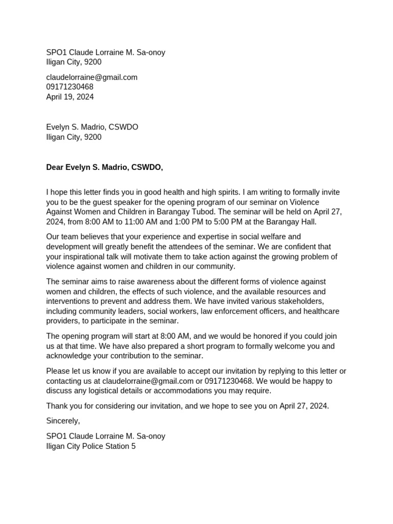 cDI5 Civilian Letter | PDF