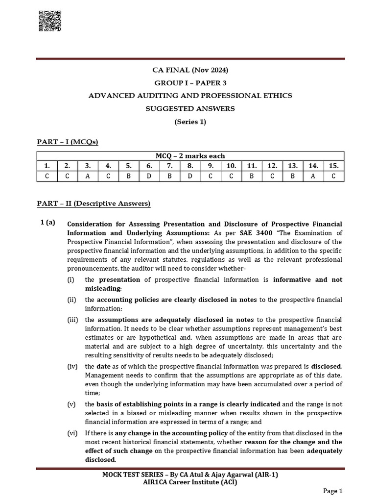 Audit 1 Answer Key | PDF