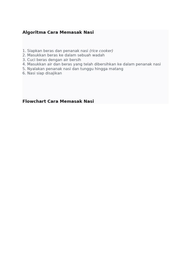Algoritma Cara Memasak Nasi | PDF