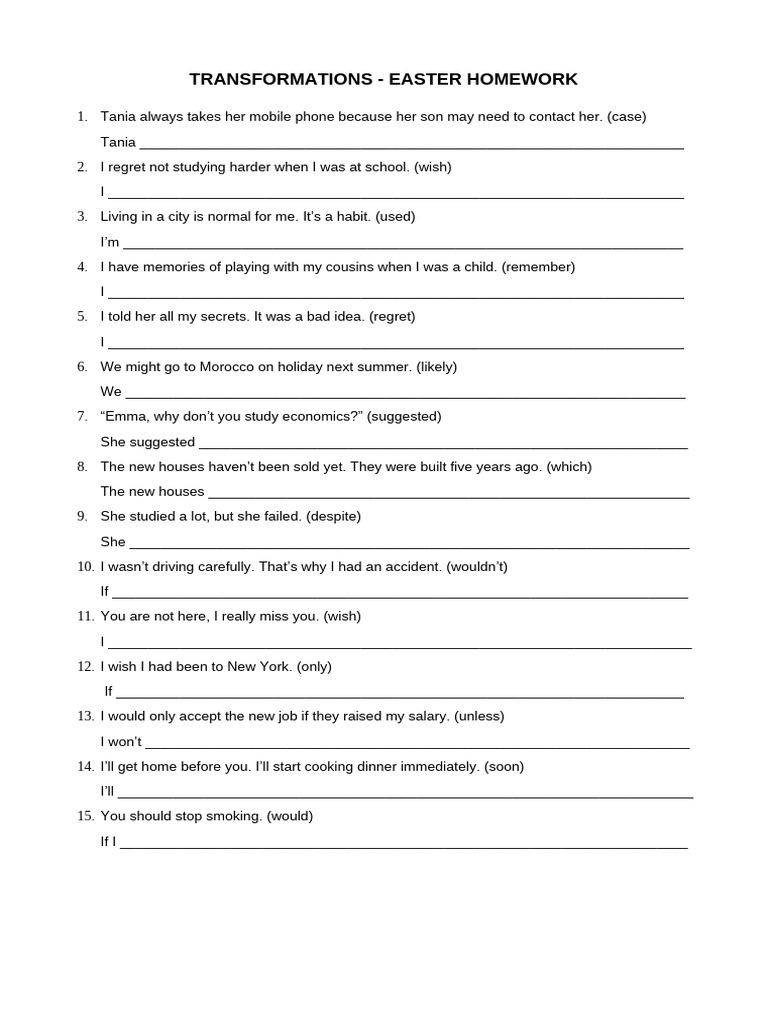 Transformations - Easter Homework | PDF