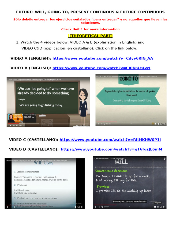 Future. Will - Goint To. Present Cont. Future Cont26 Predictions Writing Activity. 4º Eso ...