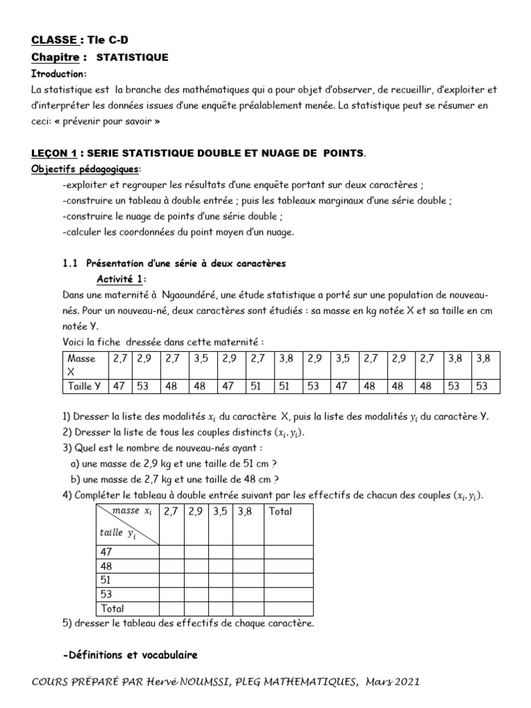 COURS DE STATISTIQUE Terminale C-D-TI | PDF