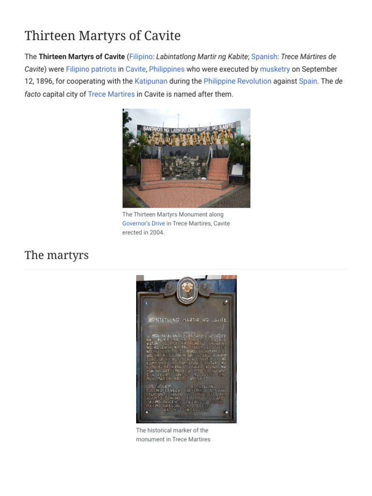 Thirteen Martyrs of Cavite - Wikipedia | PDF