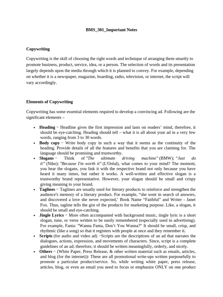 BMS - 301 - Important Notes | PDF