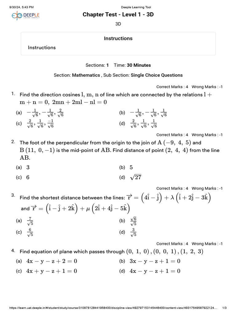 Chapter Test - Level 1 - 3D: Instructions | PDF | Geometry | Euclidean ...