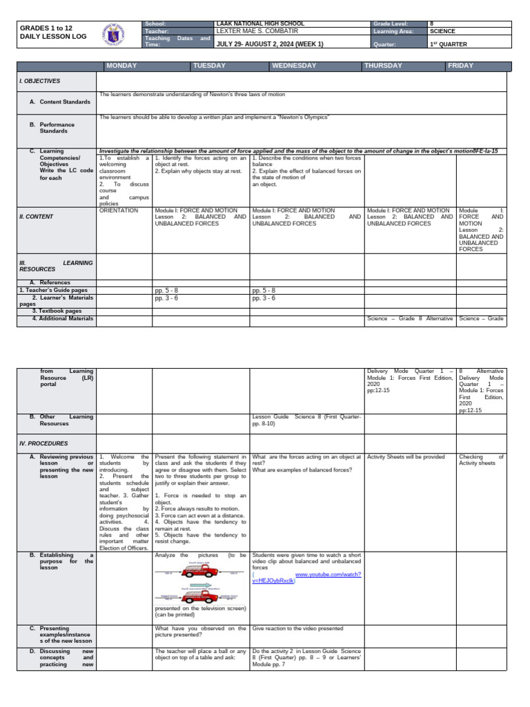 Grade 8 Science DLL | PDF
