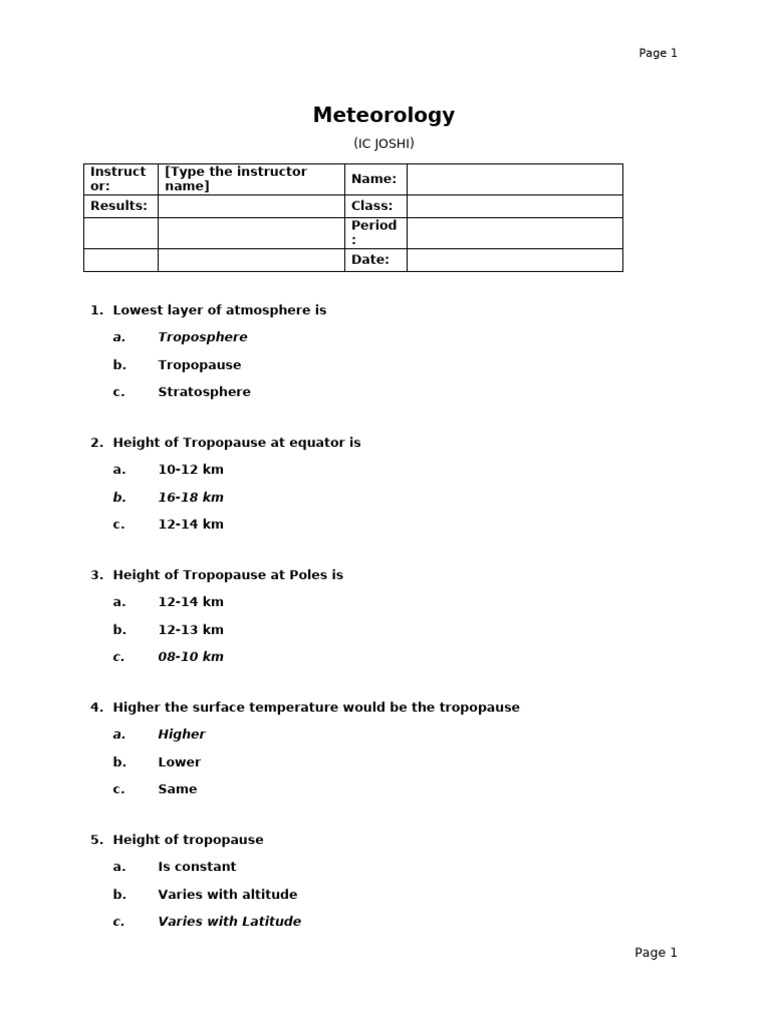 IC JOSHI - Met Questions. | PDF