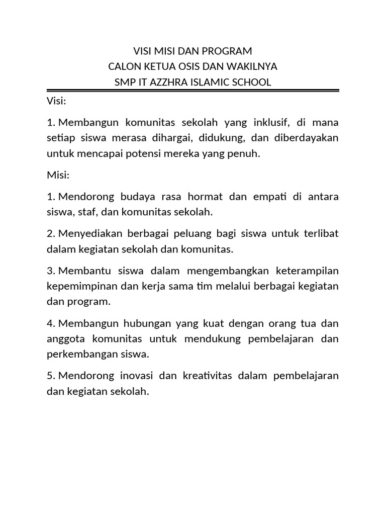 Visi Misi, Program Osis | PDF