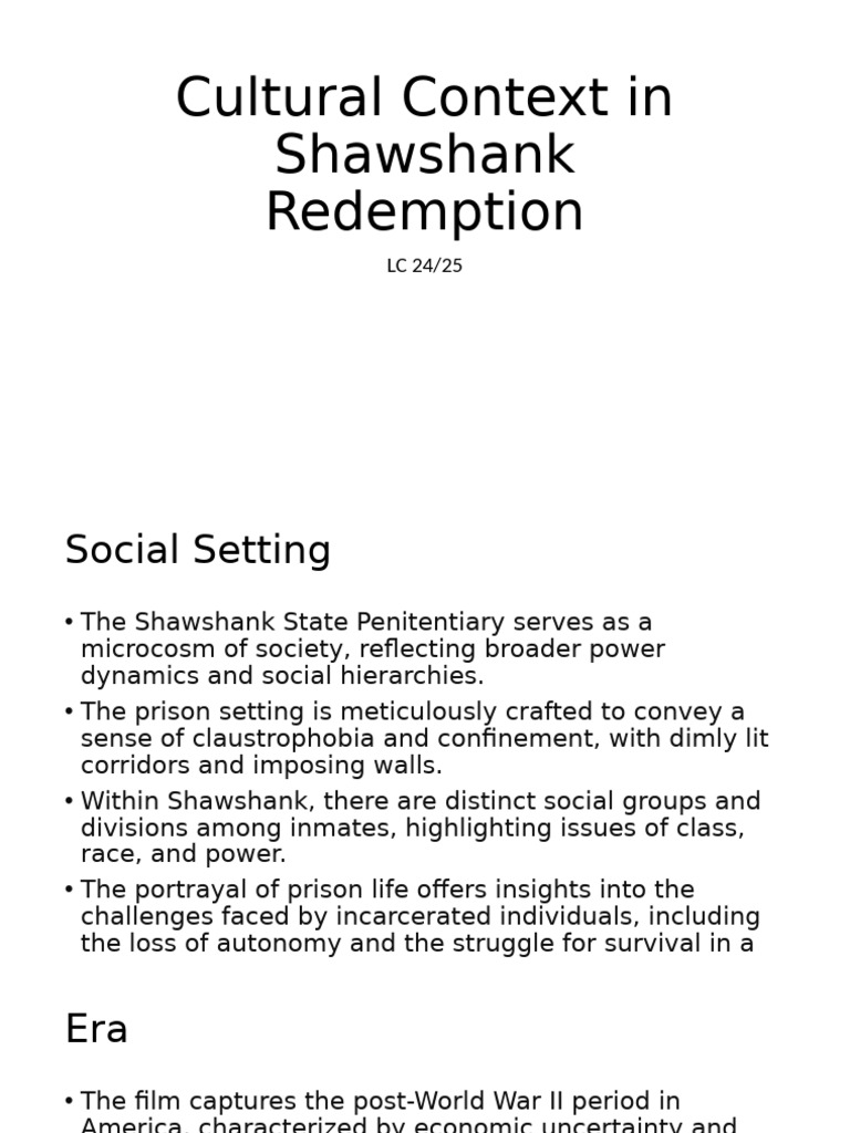 Cultural Context in Shawshank Redemption | PDF