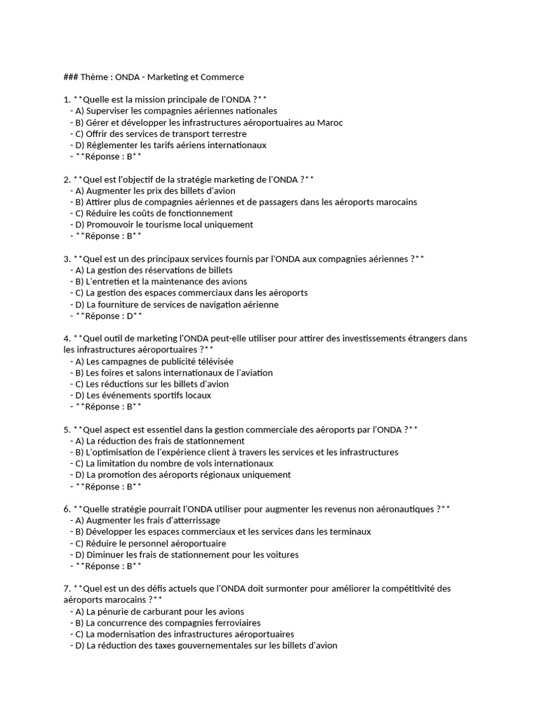 QCM Onda Marketing Commerce Gestion Et Audit | PDF