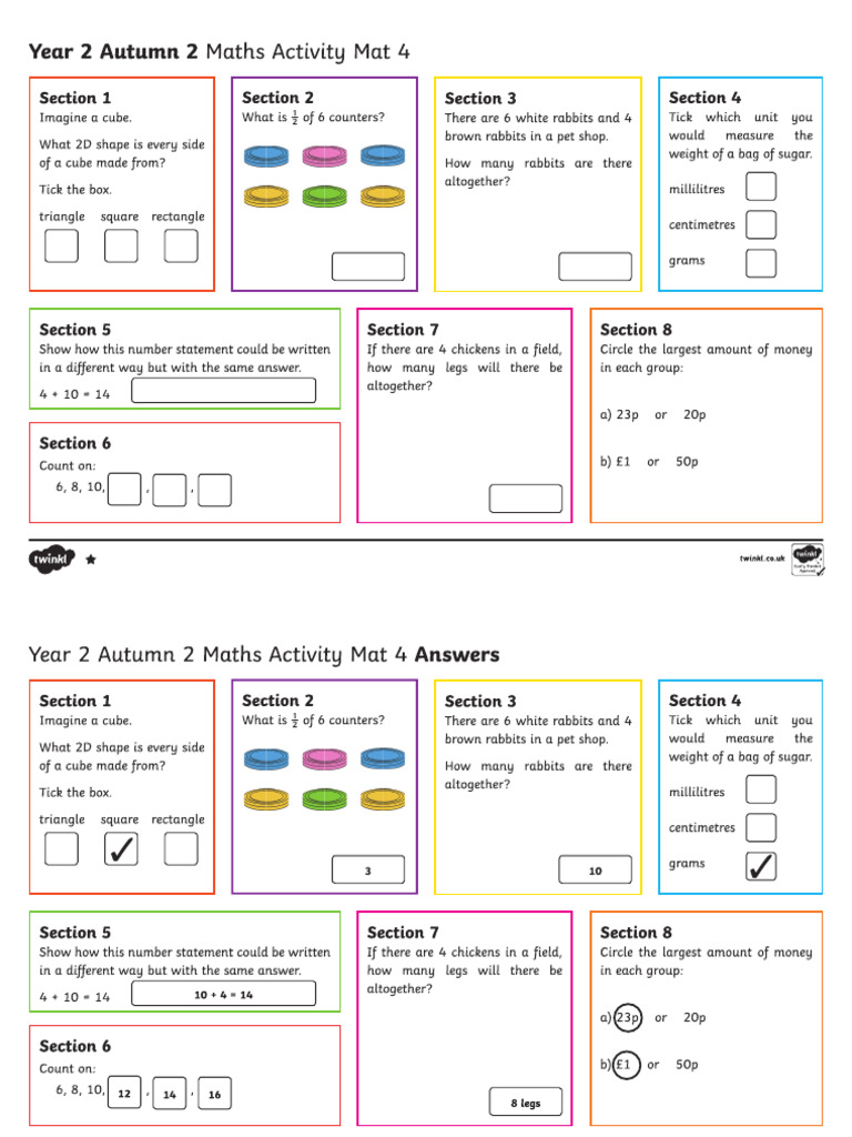 Year 2 Autumn 2 Maths Activity Mat 4 | PDF