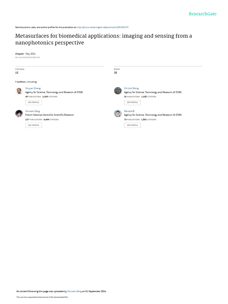 Metasurfaces For Biomedical Applications: Imaging and Sensing From A ...