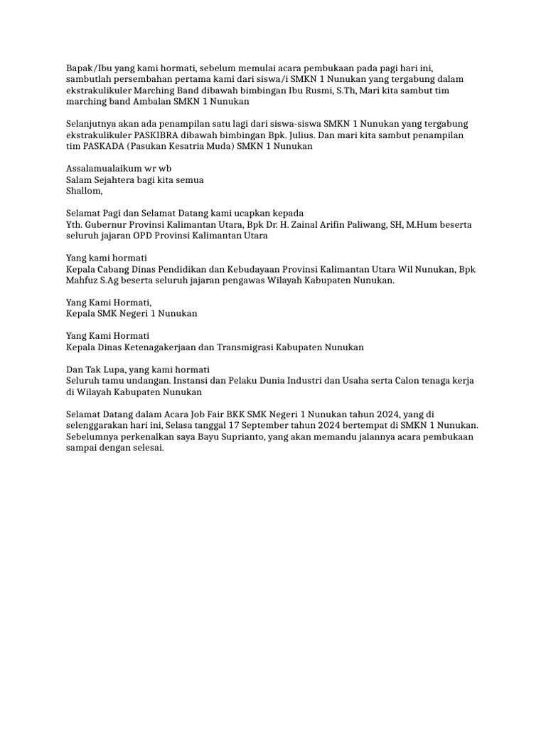 Naskah MC Job Fair | PDF