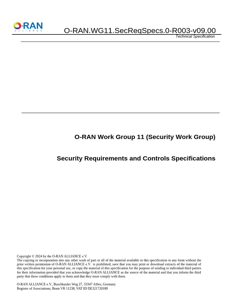 O RAN - WG11.Security Requirements Specification.O R003 v09.00 | PDF | Computer Network ...