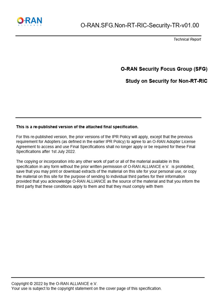 O RAN - SFG.Non RT RIC Security TR v01.00 | PDF