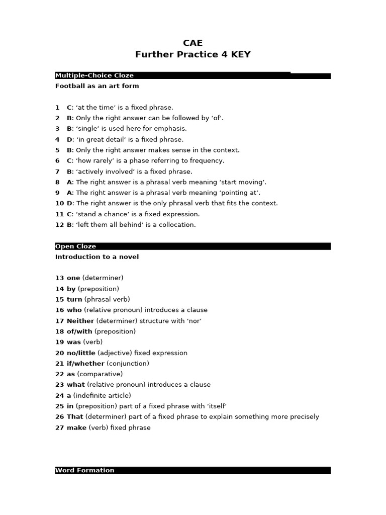 CAE Practice Test Plus Further Practice 4 KEY | PDF