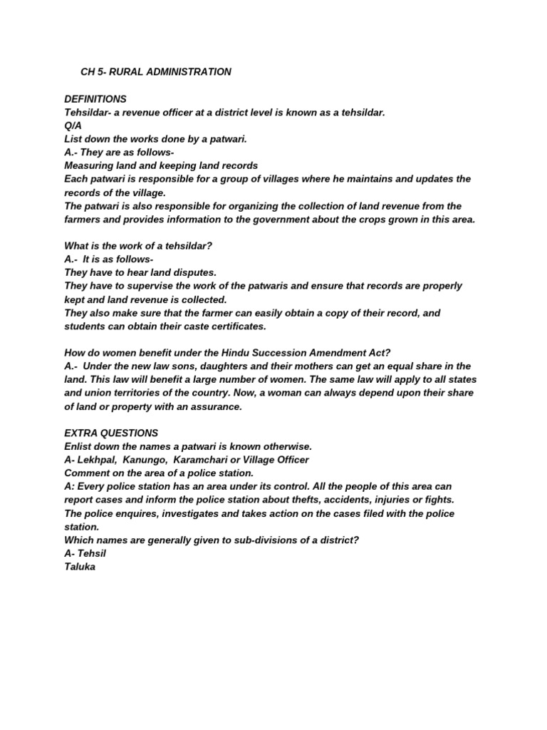 CW-HW CH 5 - Rural Administration | PDF