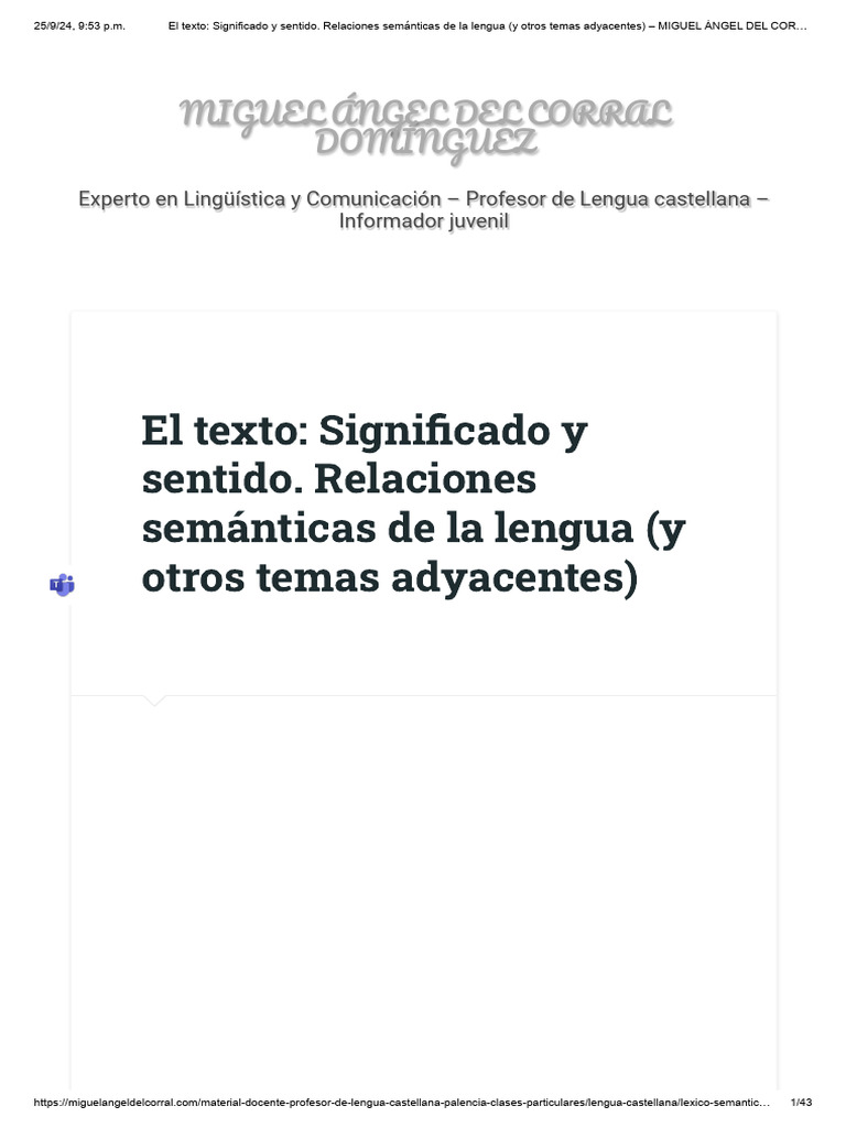 El Texto - Significado y Sentido. Relaciones Semánticas de La Lengua (Y ...