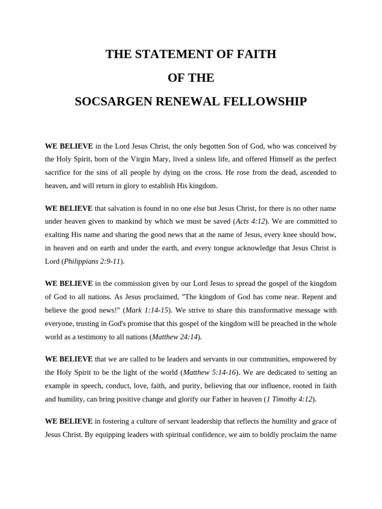 The Statement of Faith of The SRF | PDF