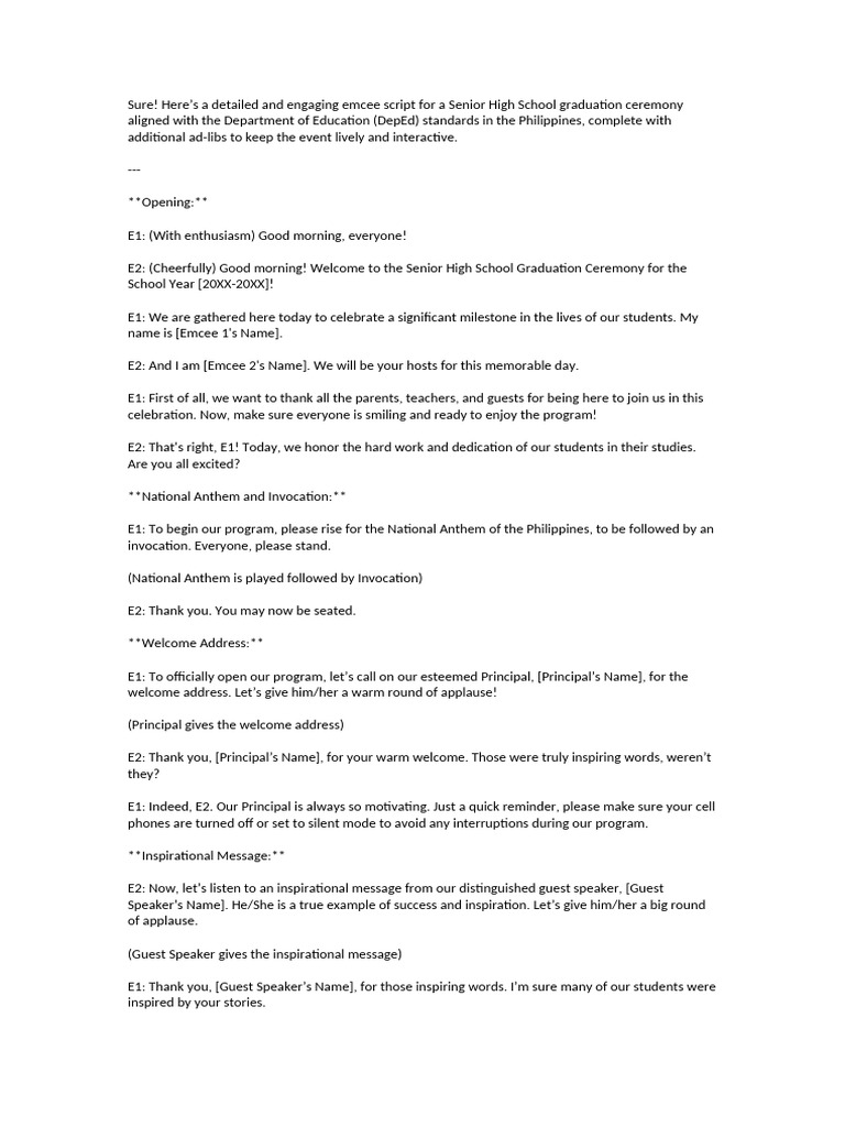 Senior Graduation 2 Emcees English | PDF