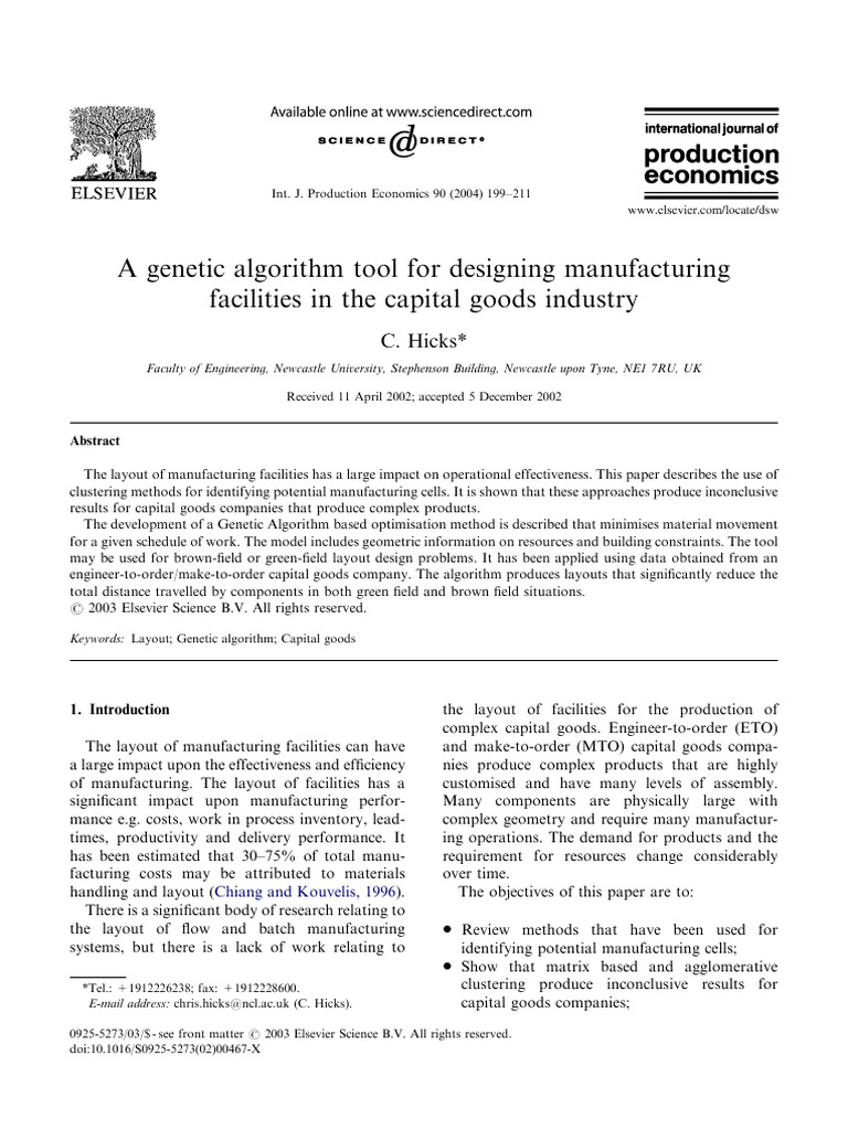 2 A Genetic Algorithm Tool For Designing Manufacturing Facilities In The Capital Goods