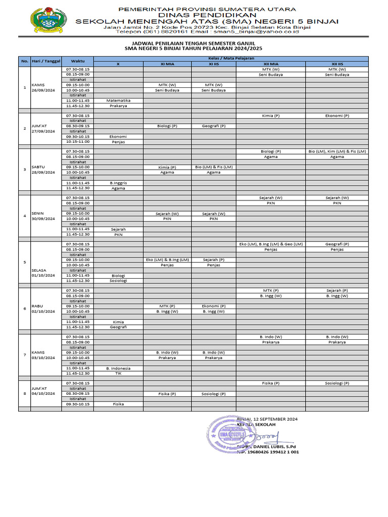 Roster Mid Semester Ganjil Tp. 2024-2025 | PDF