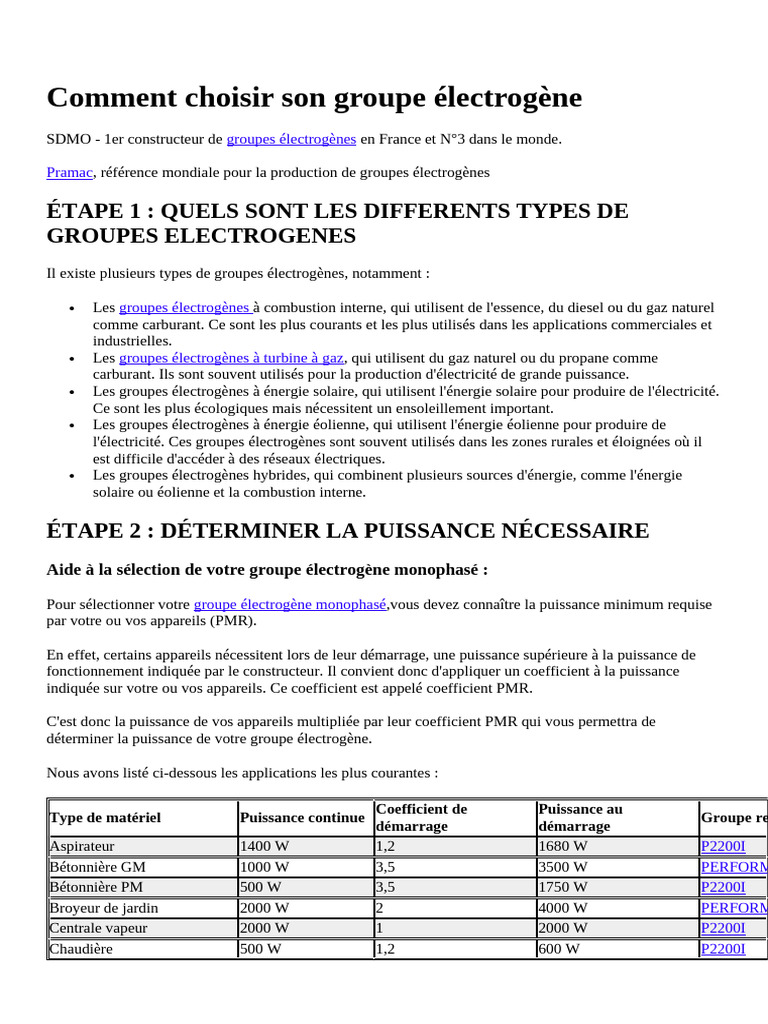 Comment Choisir Son Groupe Électrogène: Étape 1: Quels Sont Les ...