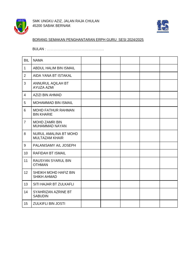 Borang Semakan Penghantaran Erph | PDF