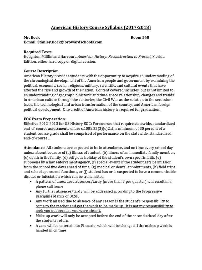 US History Syllabus | PDF
