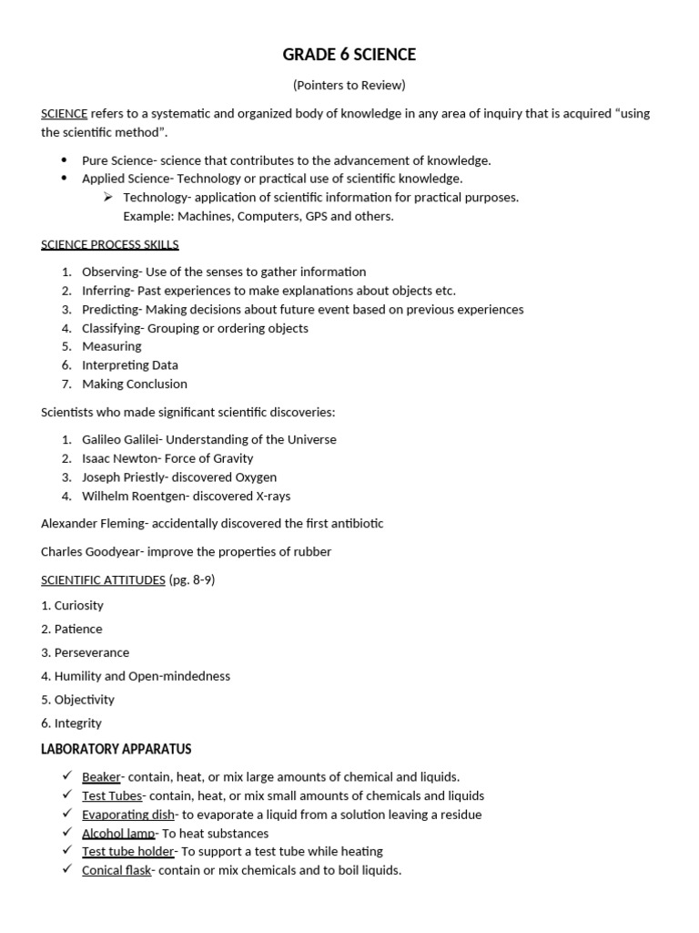 GRADE 6 SCIENCE - Pointers To Review | PDF