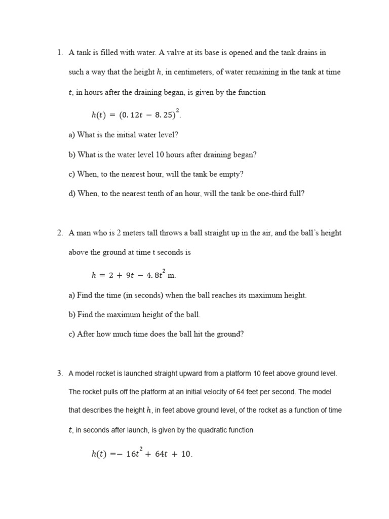 Practice Questions On Modeling Quadratic Functions | PDF