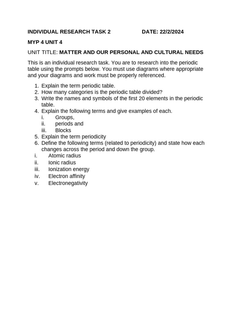 MYP 4 Unit 4 Research Task 2 | PDF