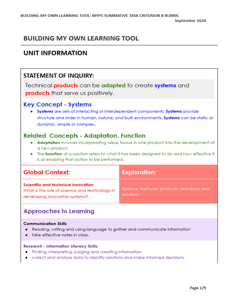 Criterion B Rubric and Notes - Building My Own Learning Tool 1 | PDF