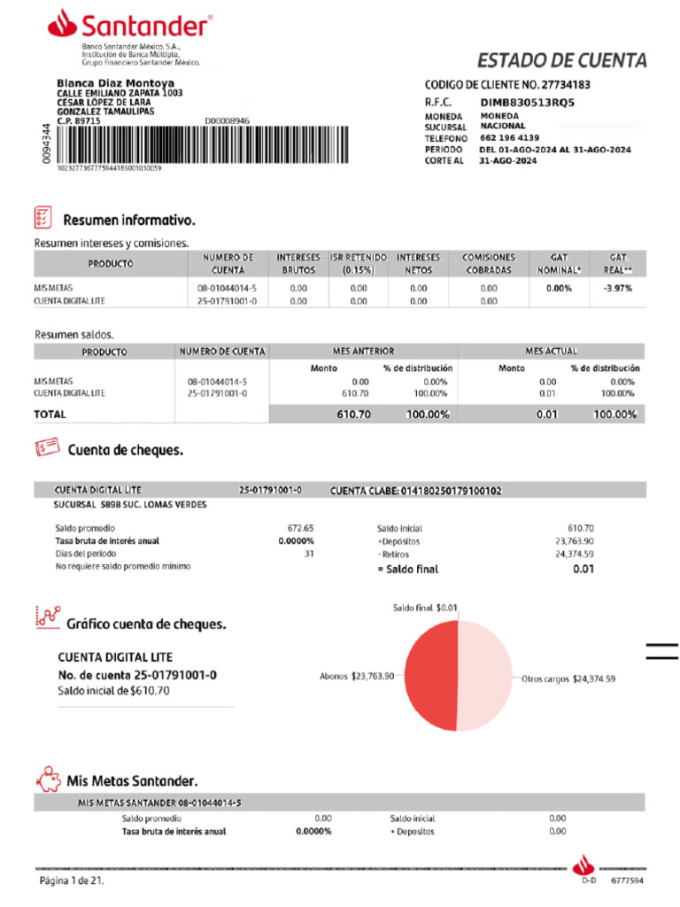 Estado de Cuenta Santander | PDF