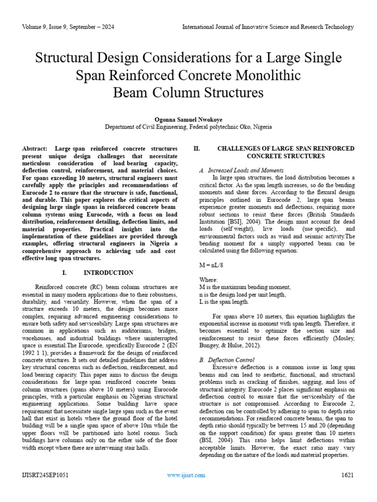 Structural Design Considerations For A Large Single Span Reinforced Concrete Monolithic Beam