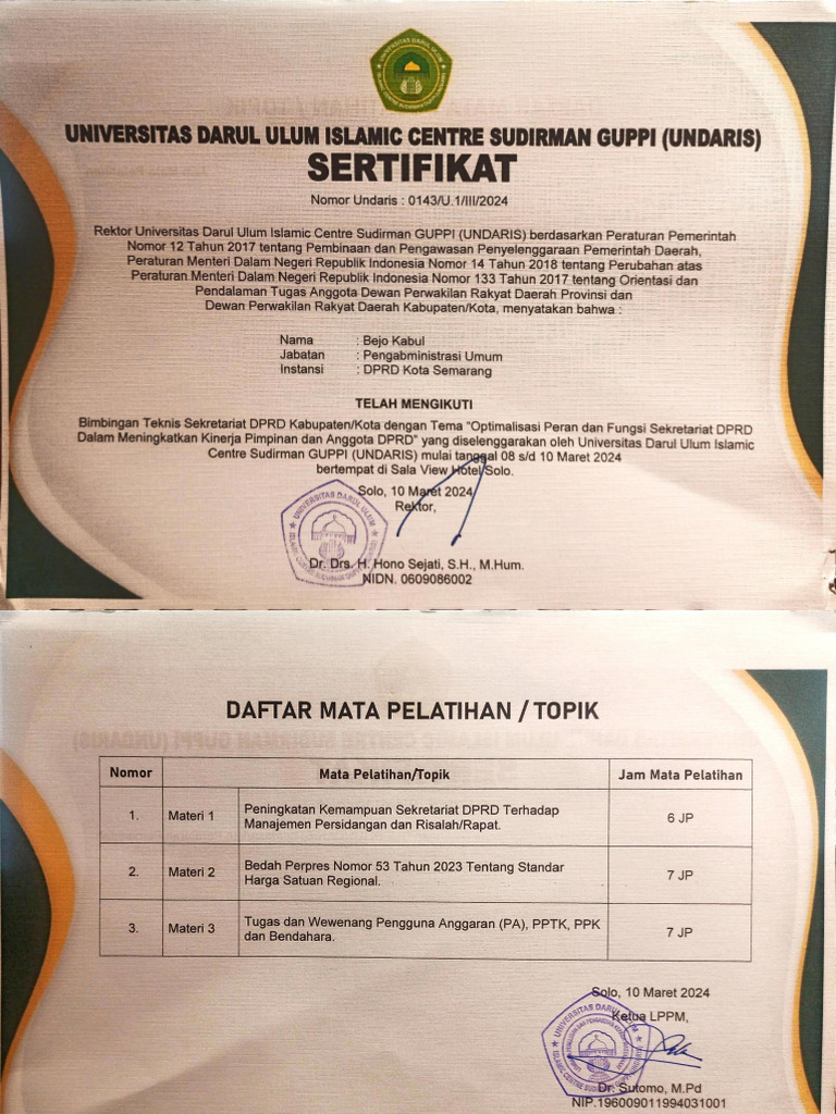Sertifikat: Universitas Darul Ulum Islamic Centre Sudirman Gupa ...