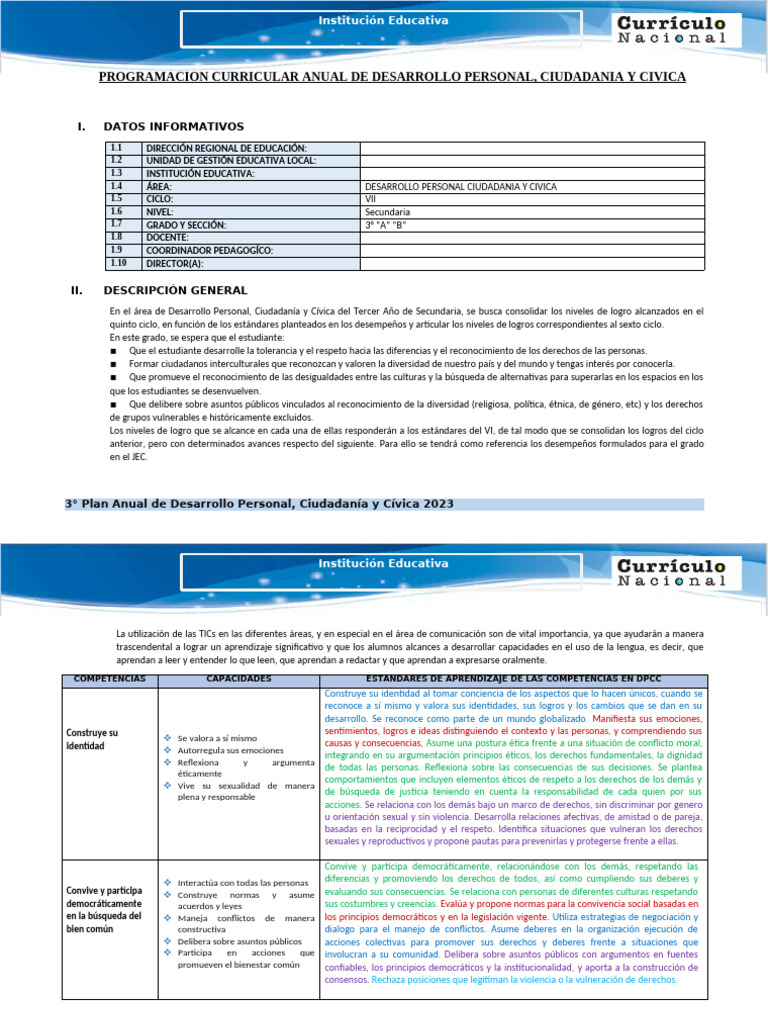 Programacion Anual DPCC 3° Año 2023 | PDF