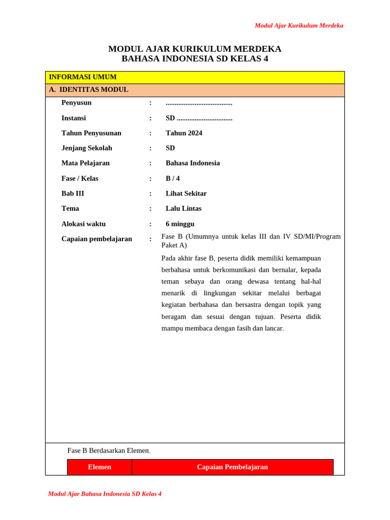 Modul Ajar BIN Kelas 4 BAB 3 | PDF